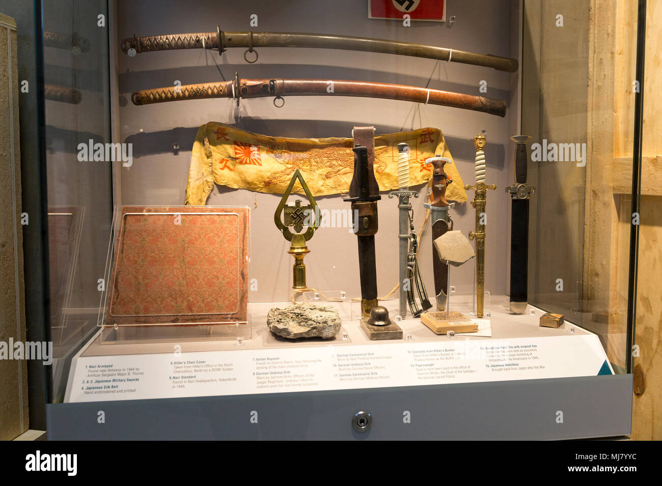 Display cabinet of Second World war trophies from Germany and Japan ...