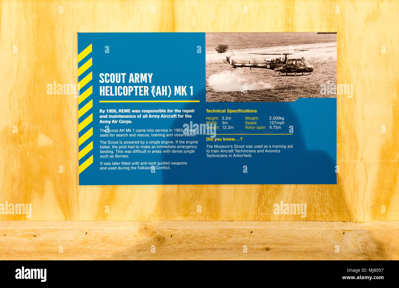 Information panel about Scout army helicopter (AH) MK1, REME museum ...