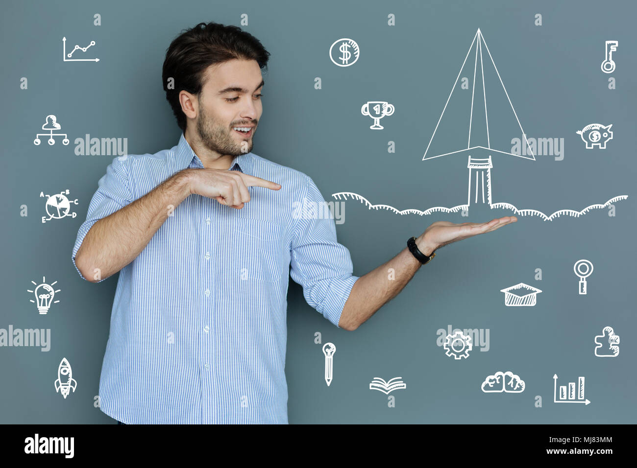 Creative engineer smiling while talking about his amazing idea Stock ...