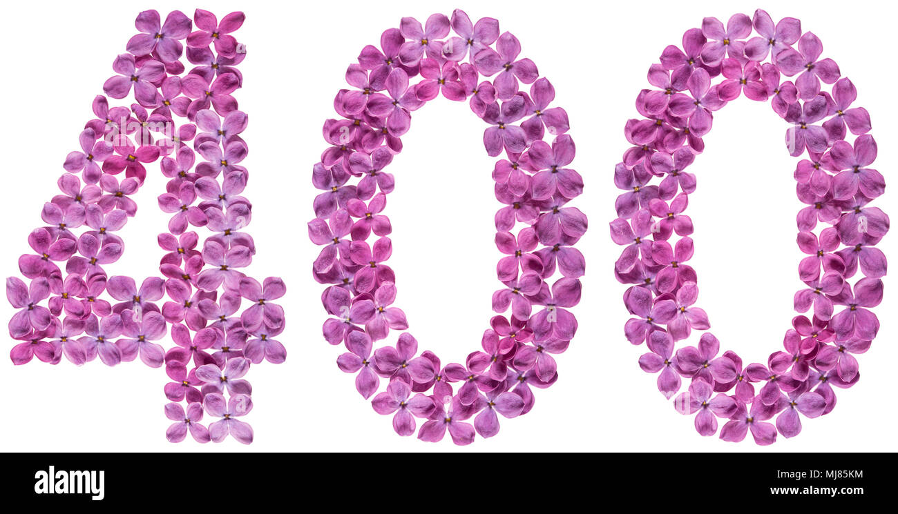 Arabic numeral 400, four hundred, from flowers of lilac, isolated on ...
