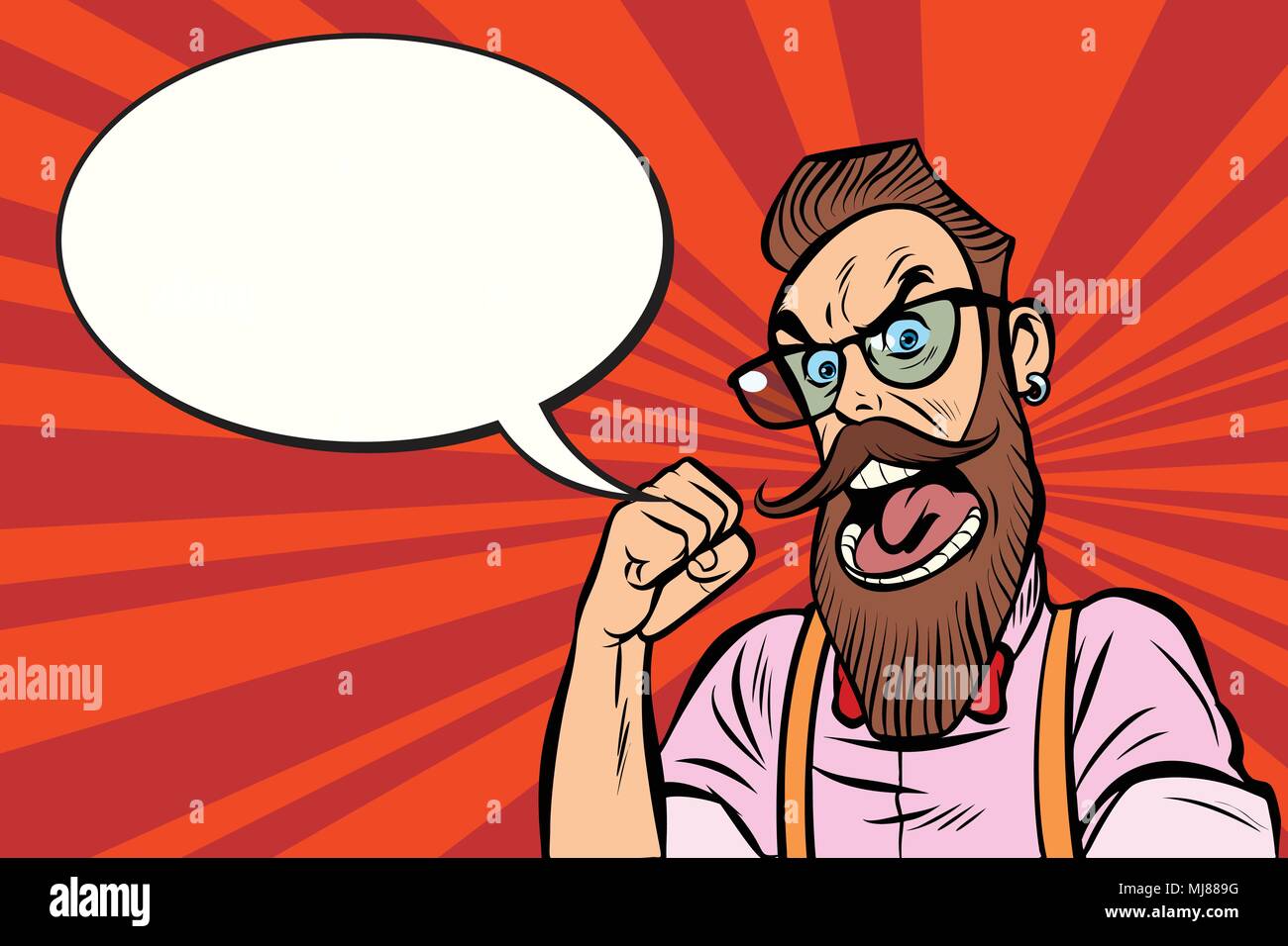 Stylish bearded hipster with glasses rage anger. Comic cartoon pop art ... Stylish bearded hipster with glasses rage anger. Comic cartoon pop art ...