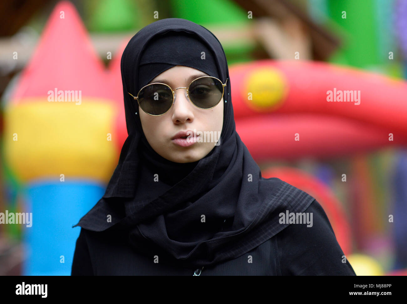 Muslim girl wearing hijab during celebration of Hidirellez (festival of ...