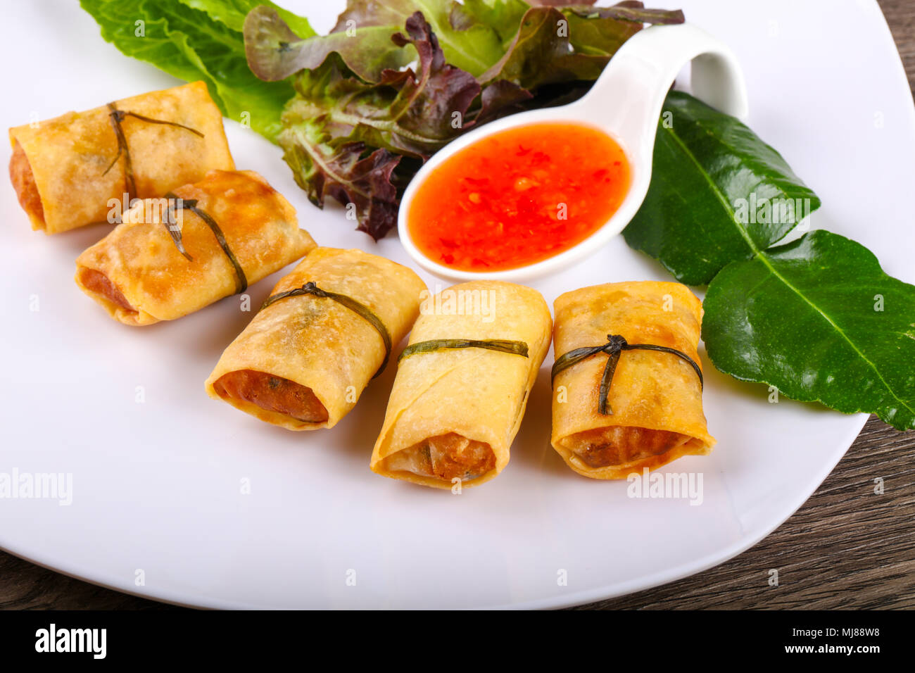 Traditional Asian spring roll with shrimps and vegetables Stock Photo ...