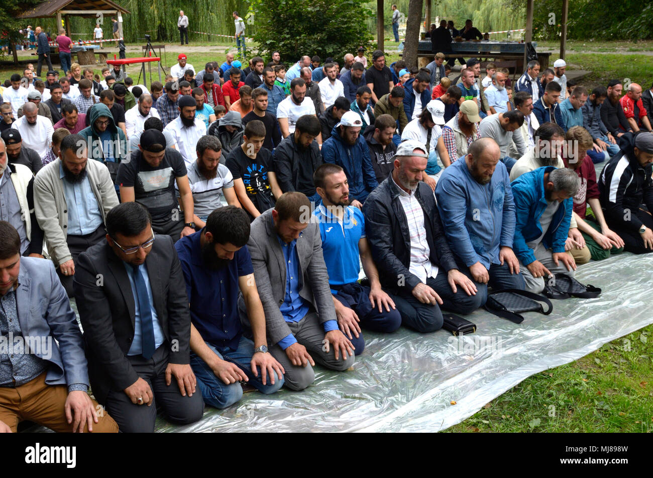 Muslim Crimean Tartar men praying. Celebration of Hidirellez (festival ...