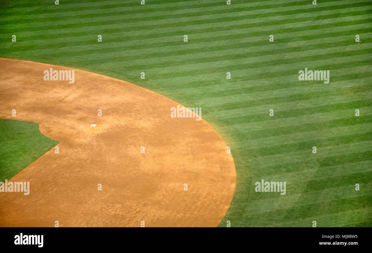 High angle view of second base of baseball field Stock Photo - Alamy