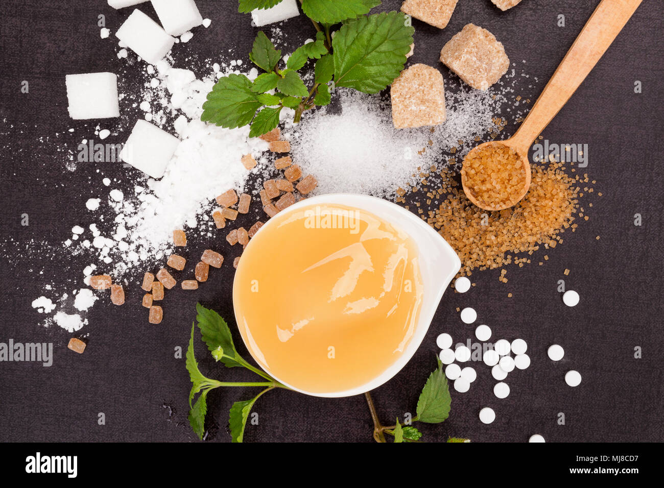 Various types of sugar - brown, white, crystal, cane, powdered and ...