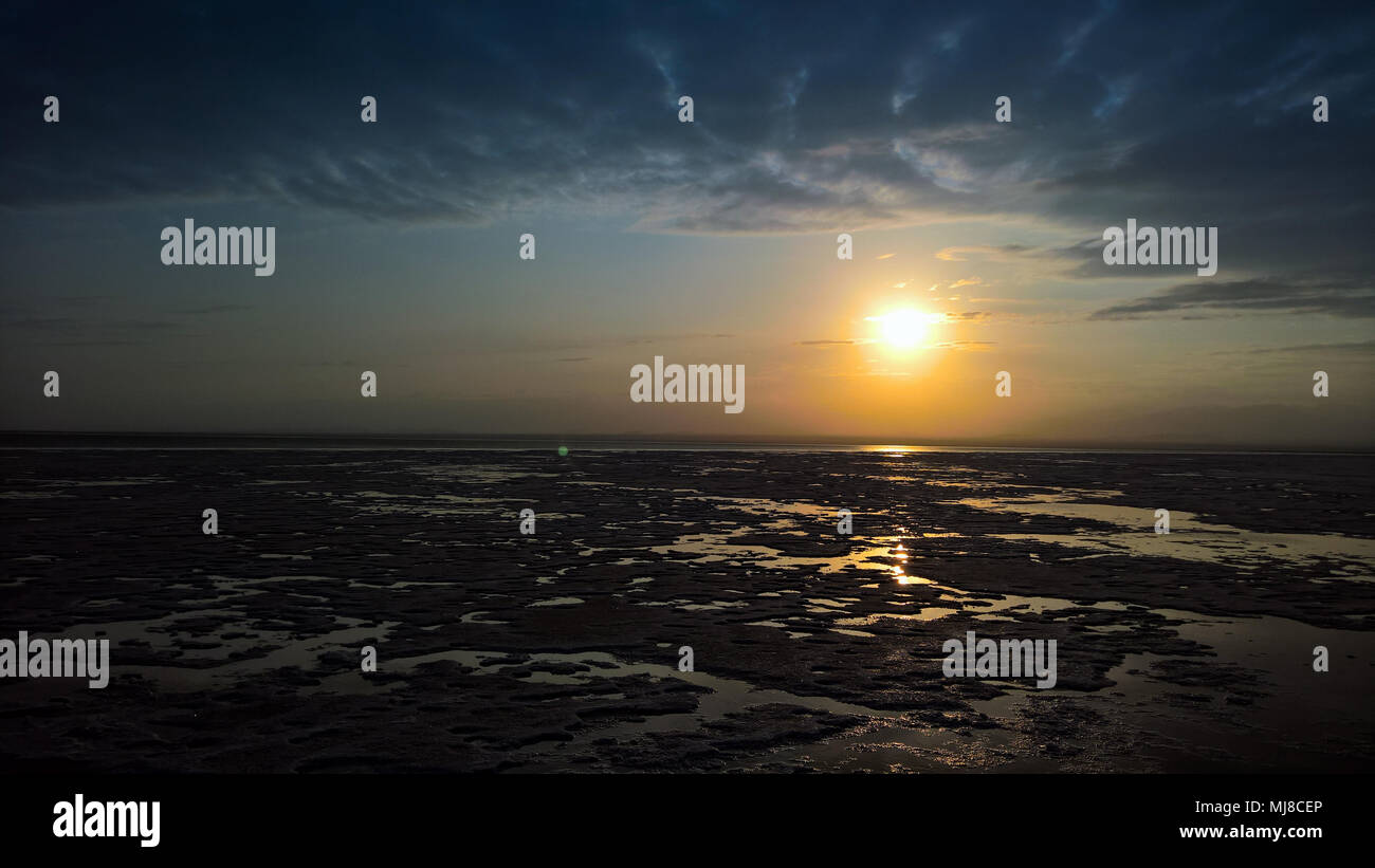 Salt Lake Karum aka Lake Assale or Asale at sunset, Danakil Afar ...