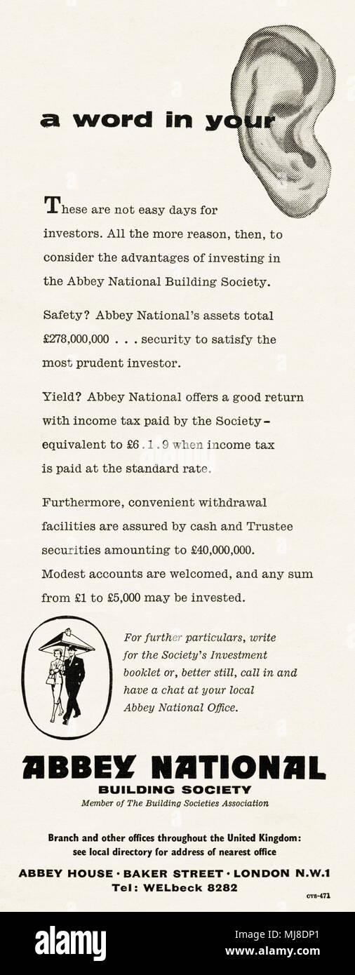 1950s vintage original advertisement advertising Abbey National ...