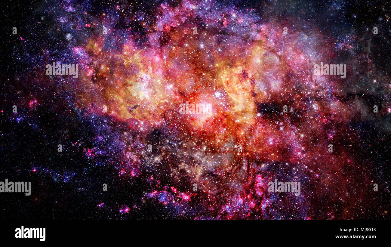 Giant glowing nebula. Space background with red nebula and stars ...