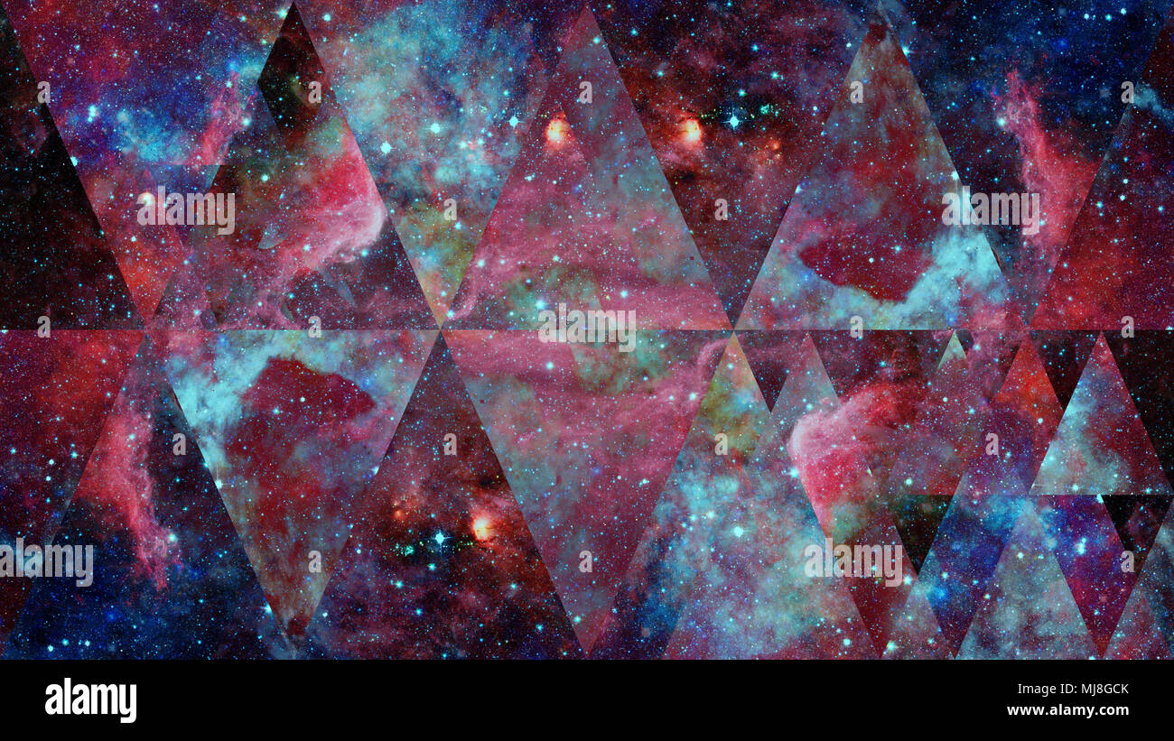 Image of the nebula, galaxy and the sacred geometry collage. Abstract ...