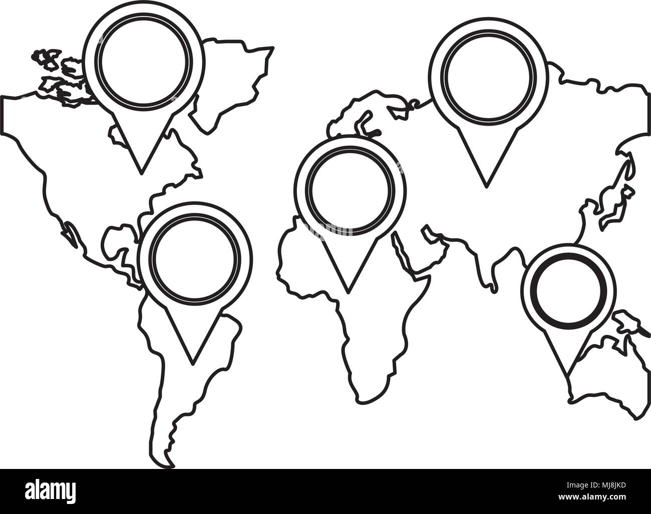 world maps with pin pointer location vector illustration design Stock ...