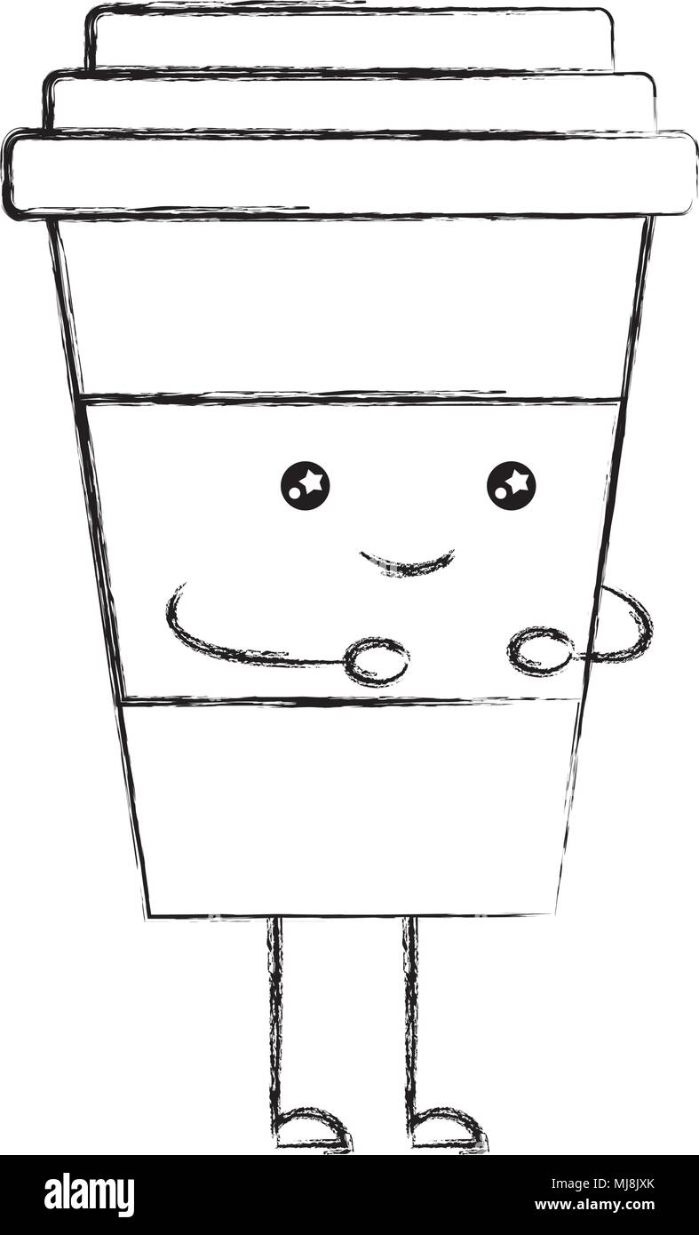 Cartoon character coffee smile Black and White Stock Photos & Images ...