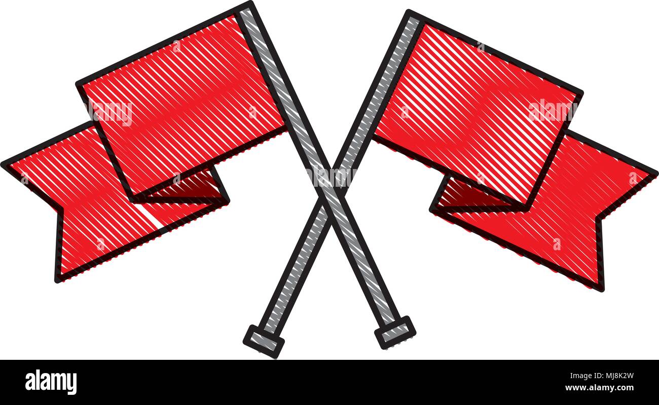 flags markers with crossed sticks isolated icon vector illustration ...