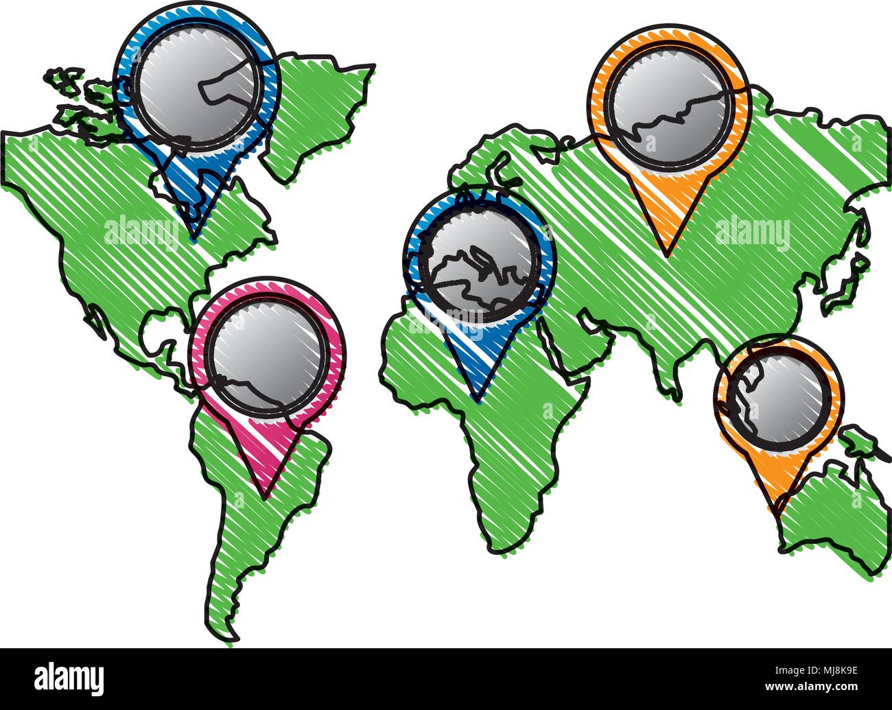 world maps with pin pointer location vector illustration design Stock ...