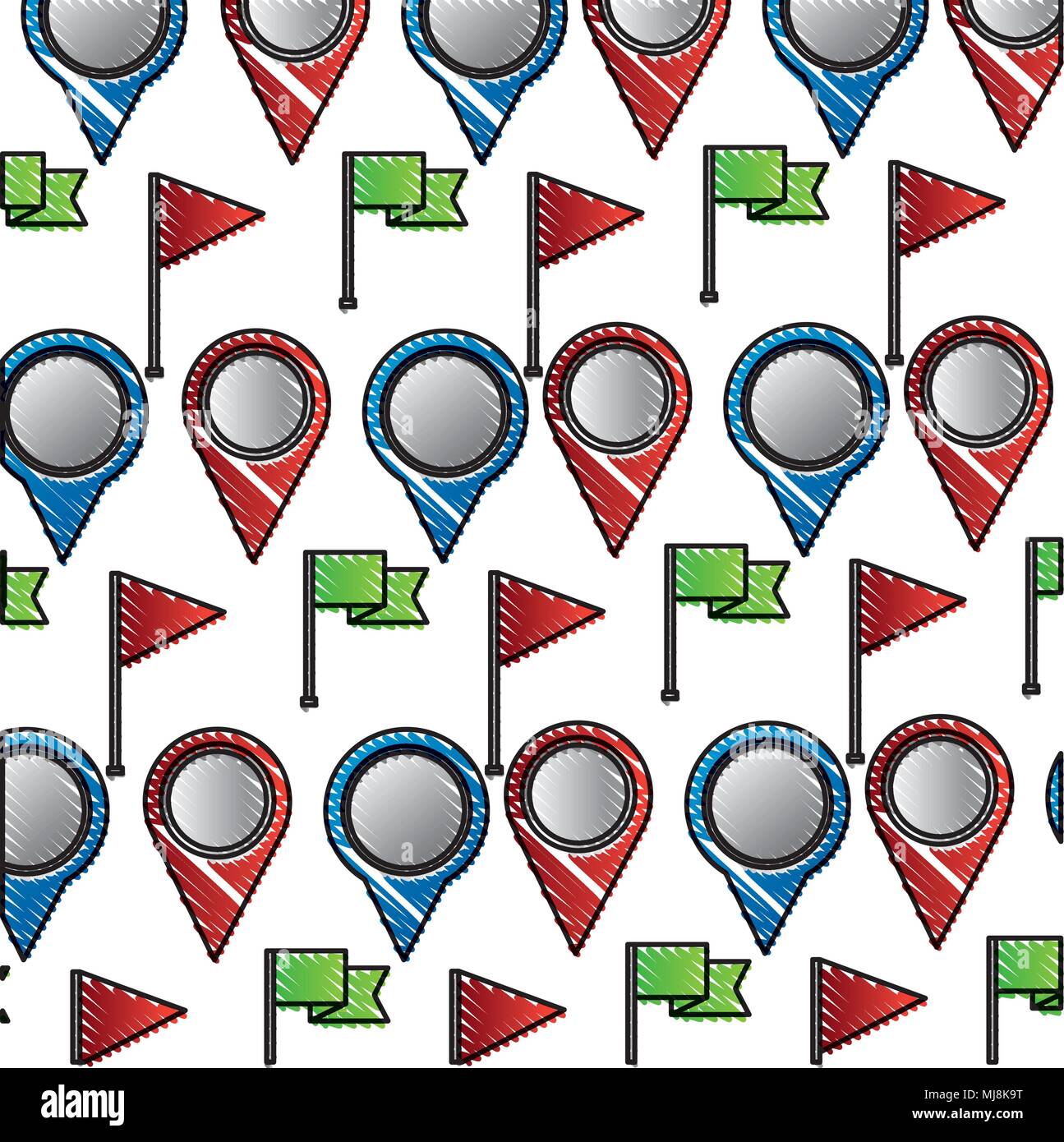 pin pointer location with flags pattern vector illustration design ...