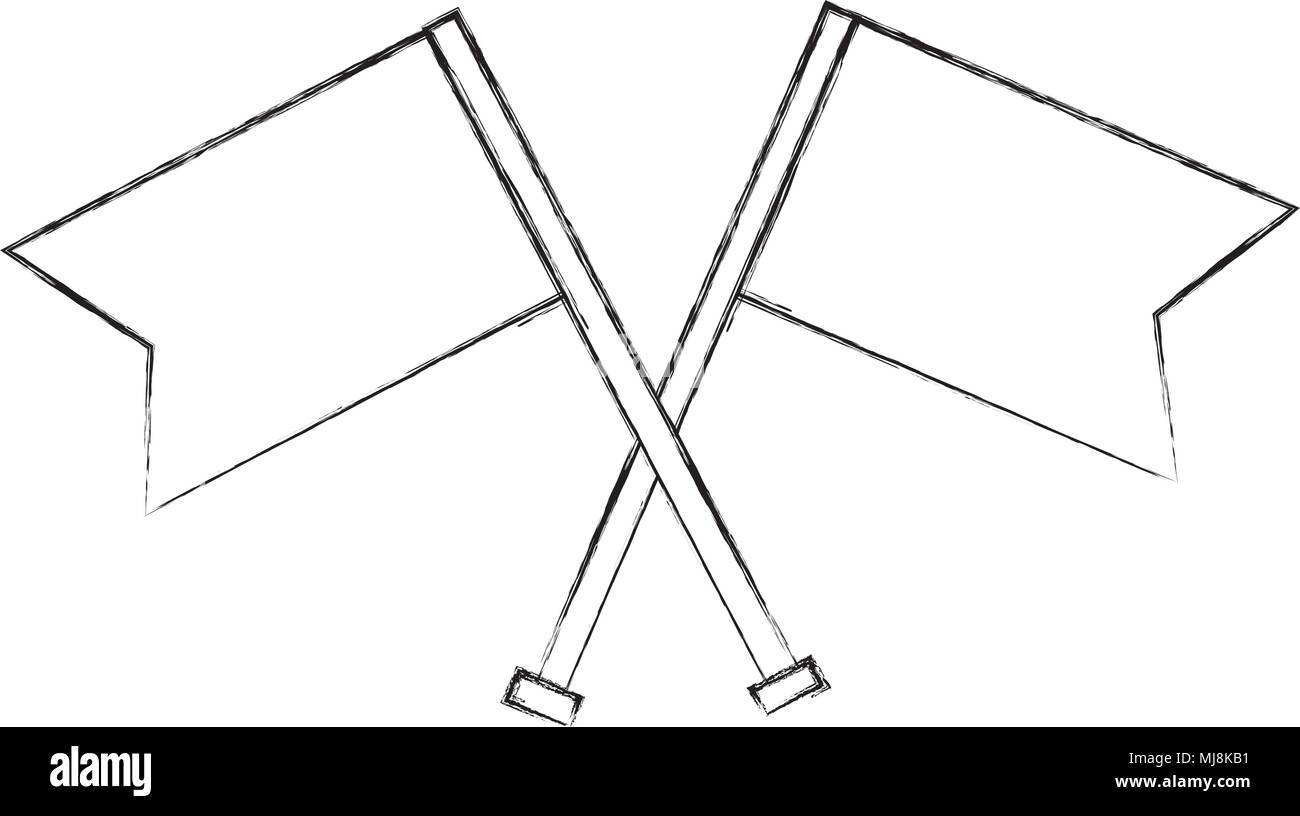 flags markers with crossed sticks isolated icon vector illustration ...