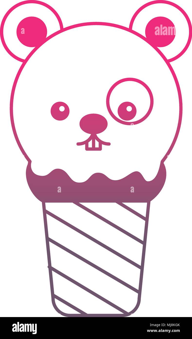 kawaii ice cream face mouse cartoon vector illustration gradient color ...