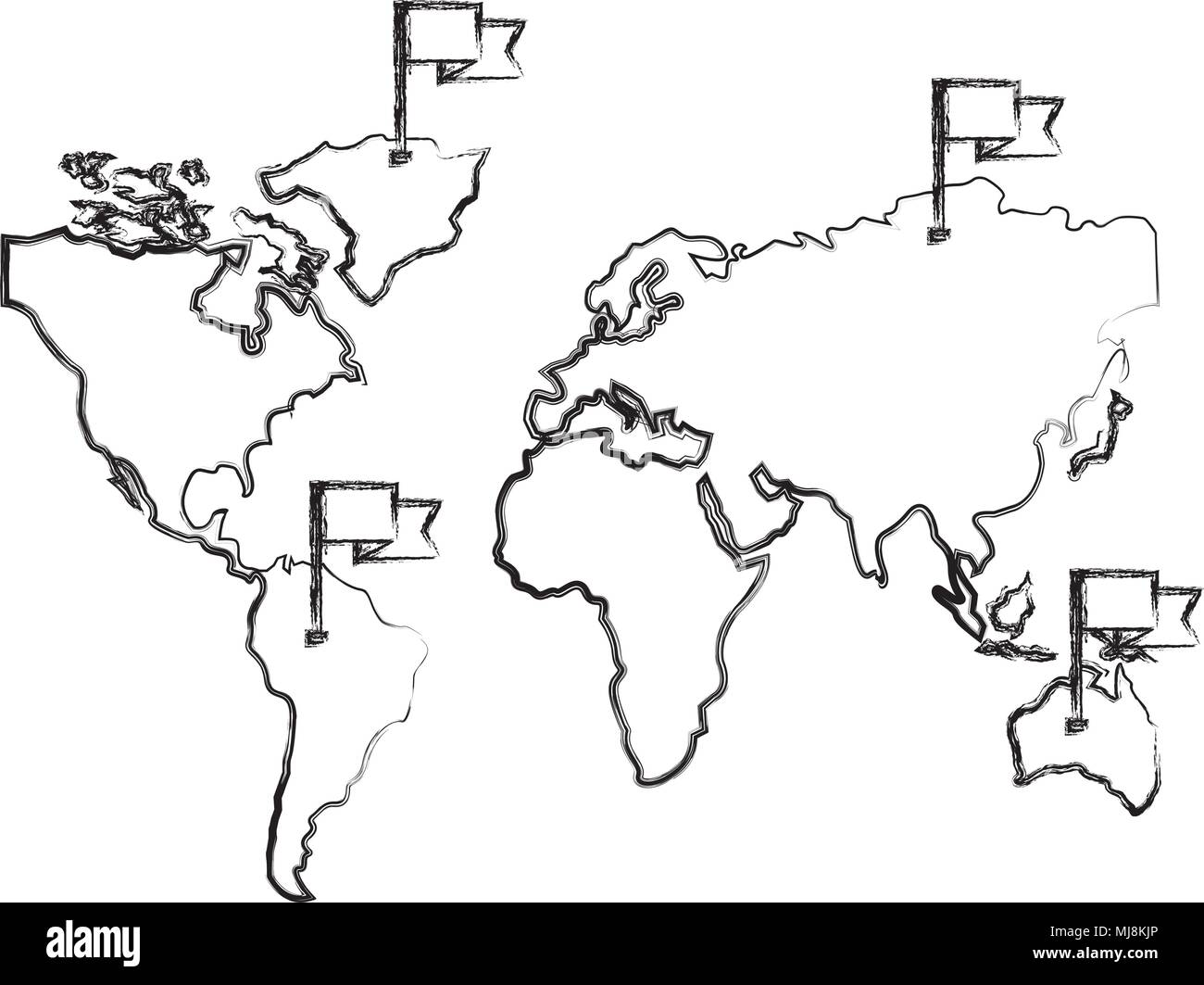 navigation gps world map with pointers flags vector illustration sketch Stock Vector Image & Art ...