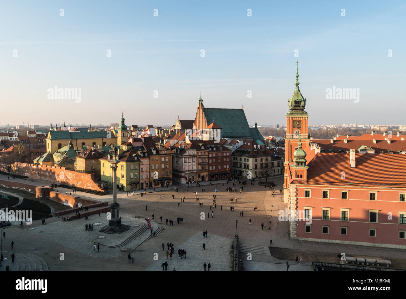 Aerial view of Warsaw old town with the royal castle and the cathedral ...