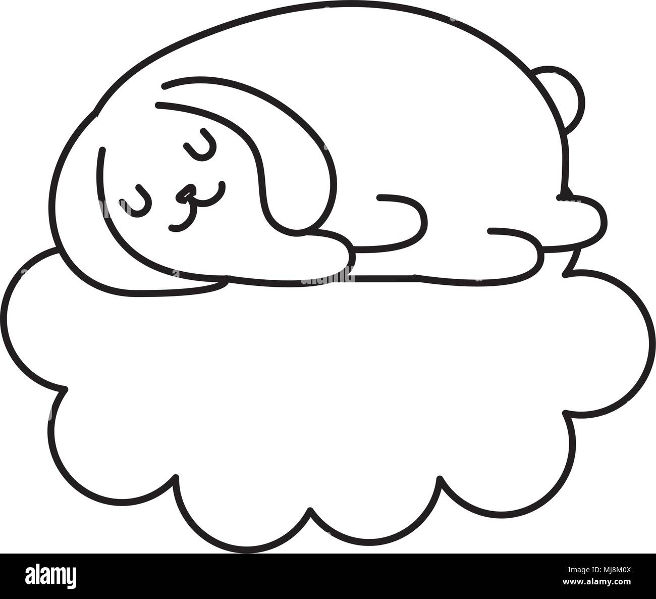 cute rabbit sleeping in the cloud vector illustration outline Stock ...