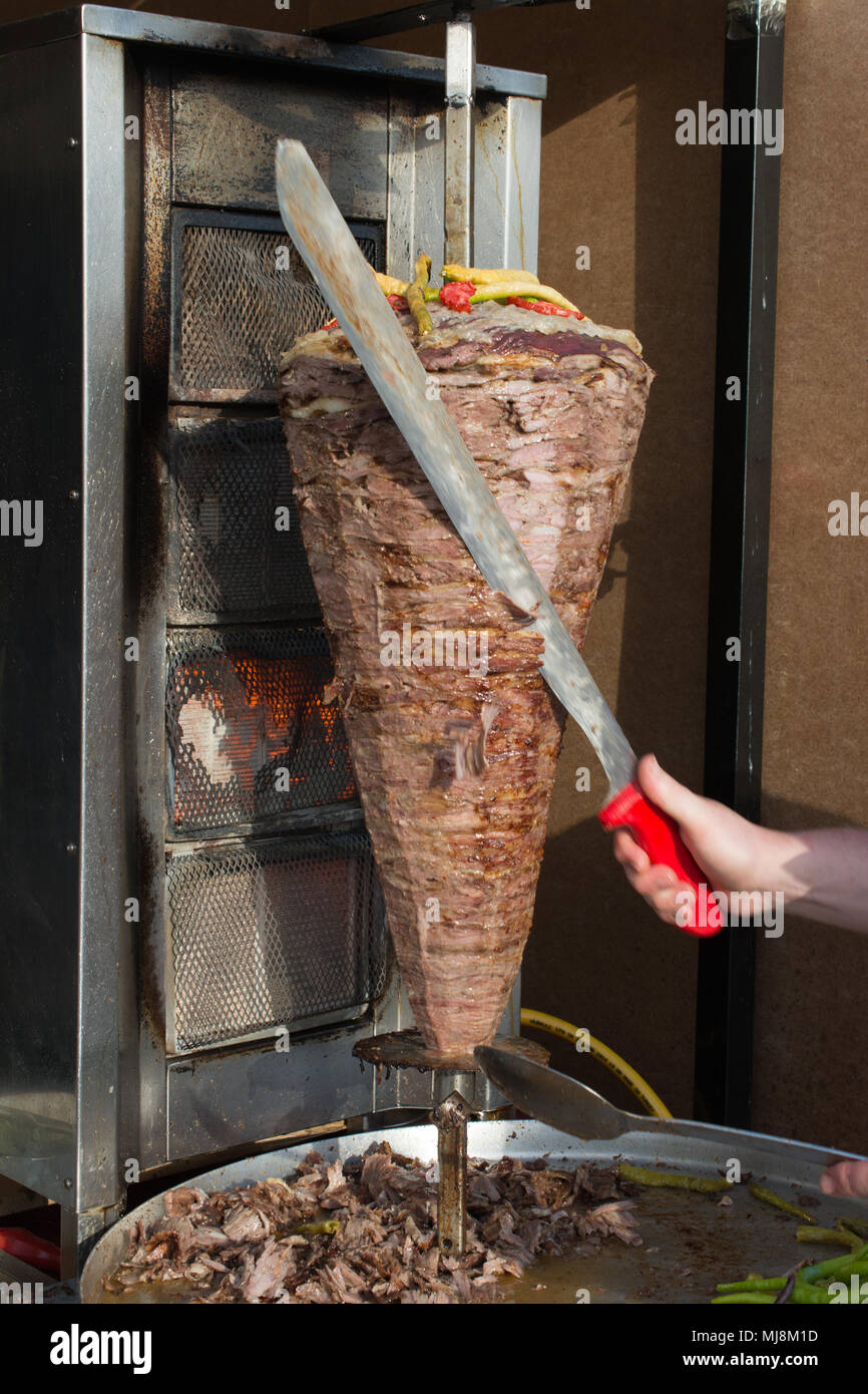 Traditional Turkish Doner Kebab on pole Stock Photo - Alamy