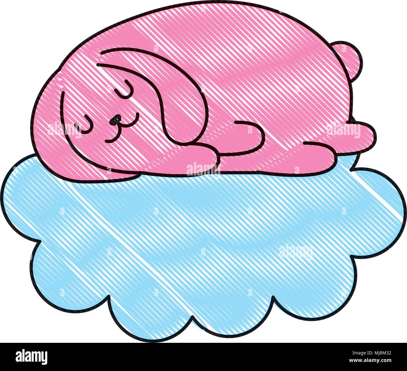 cute rabbit sleeping with cloud kawaii character vector illustration ...