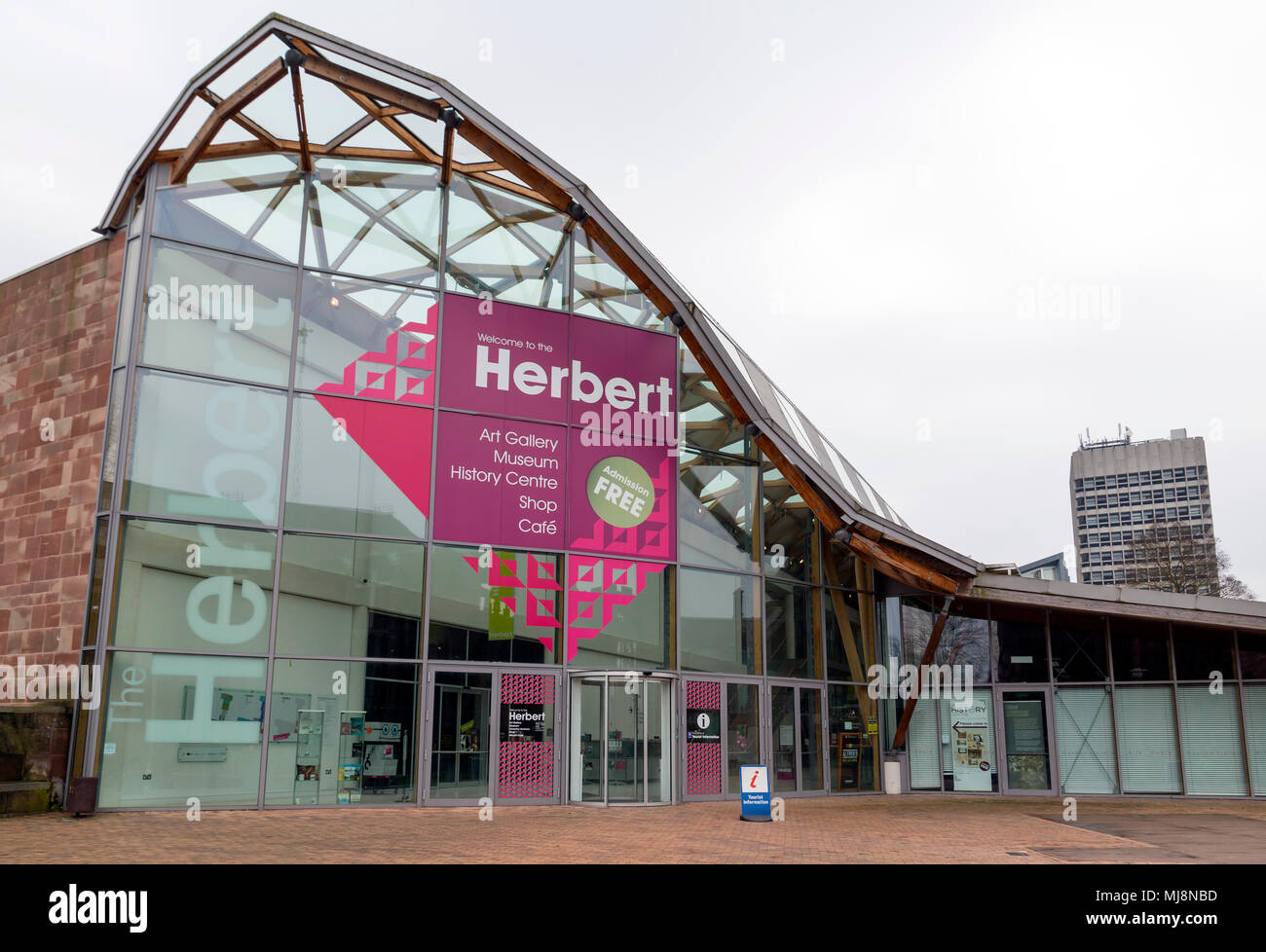 Coventry, West Midlands, UK - April 7, 2018: Entrance to Herbert art ...