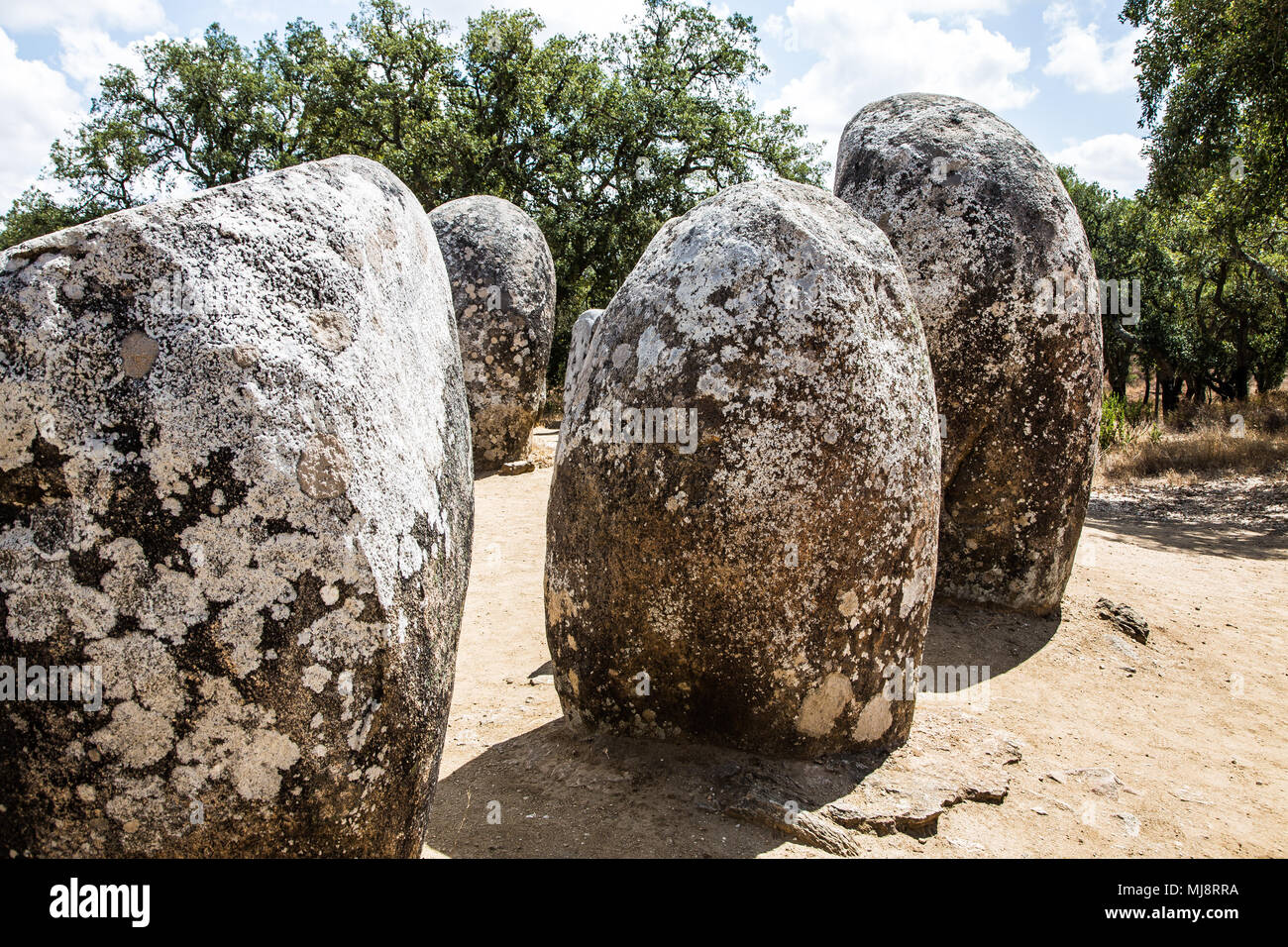 menhirfield of almendres in portugal Stock Photo - Alamy