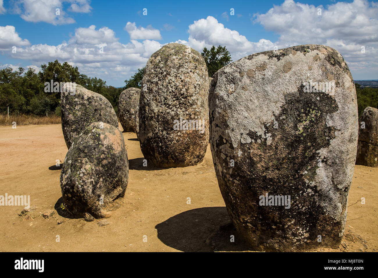 menhirfield of almendres in portugal Stock Photo - Alamy