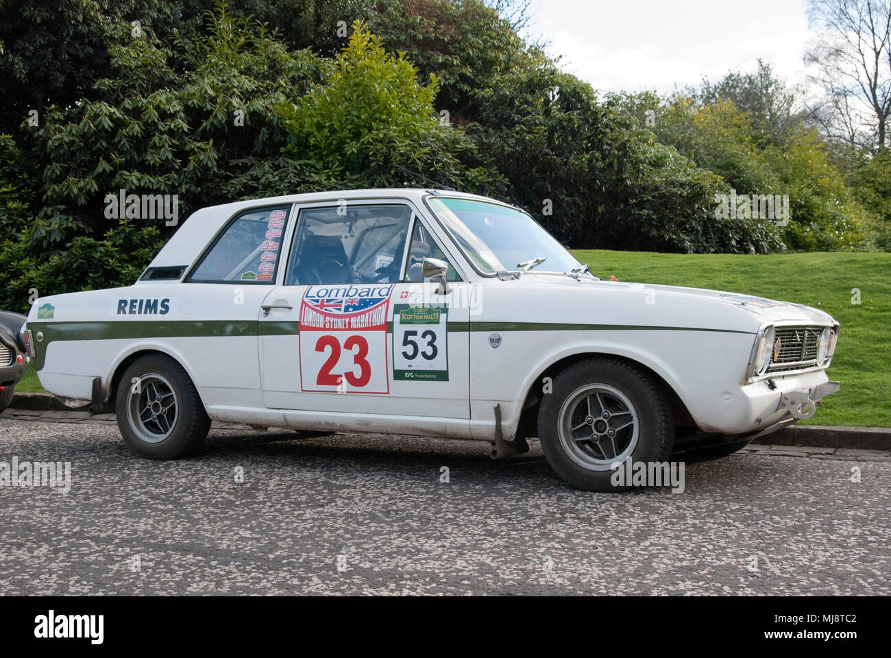 1967 White Ford Lotus Cortina Mk II Sports Saloon Car front offside ...