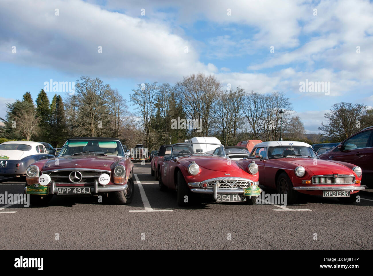 Mercedes Benz Daimler Dart and MGB Sports Cars front view of 1970 ...