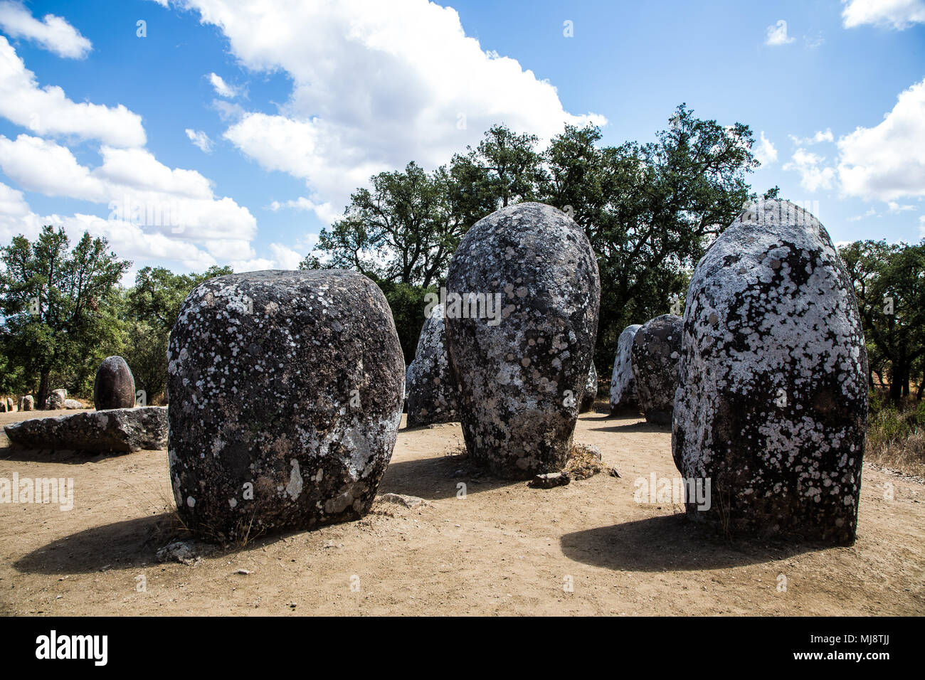 menhirfield of almendres in portugal Stock Photo - Alamy