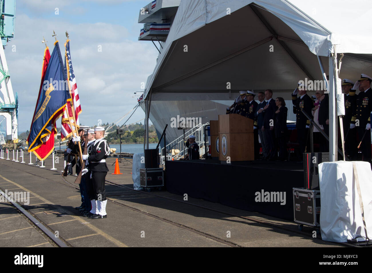 PORTLAND, Ore. (April 21, 2018) The colorguard presents the National ...