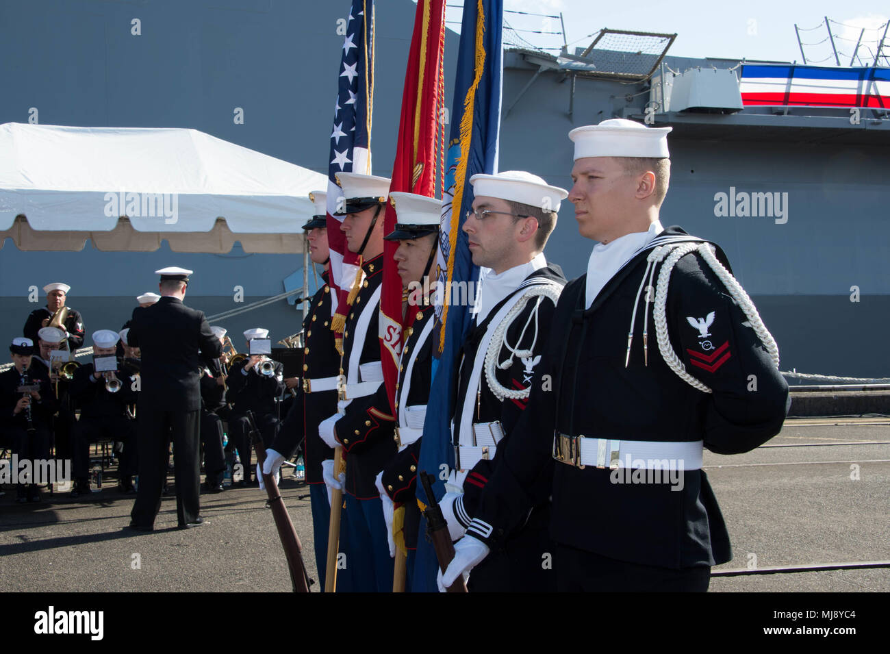 PORTLAND, Ore. (April 21, 2018) The colorguard presents the National ...