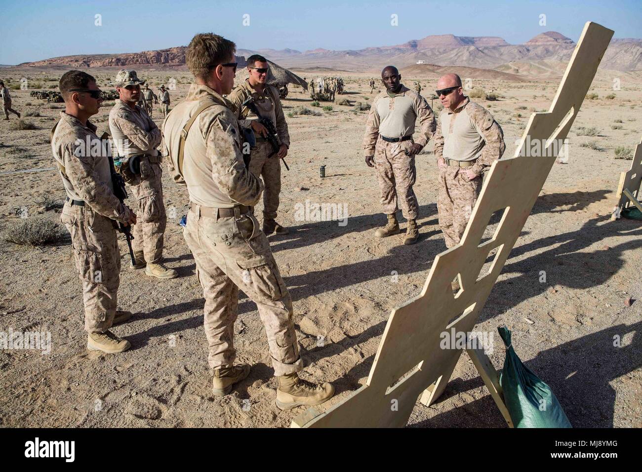 JORDAN (April 19, 2018) U.S. Marine Sgt. William Rebeil, center left, a ...