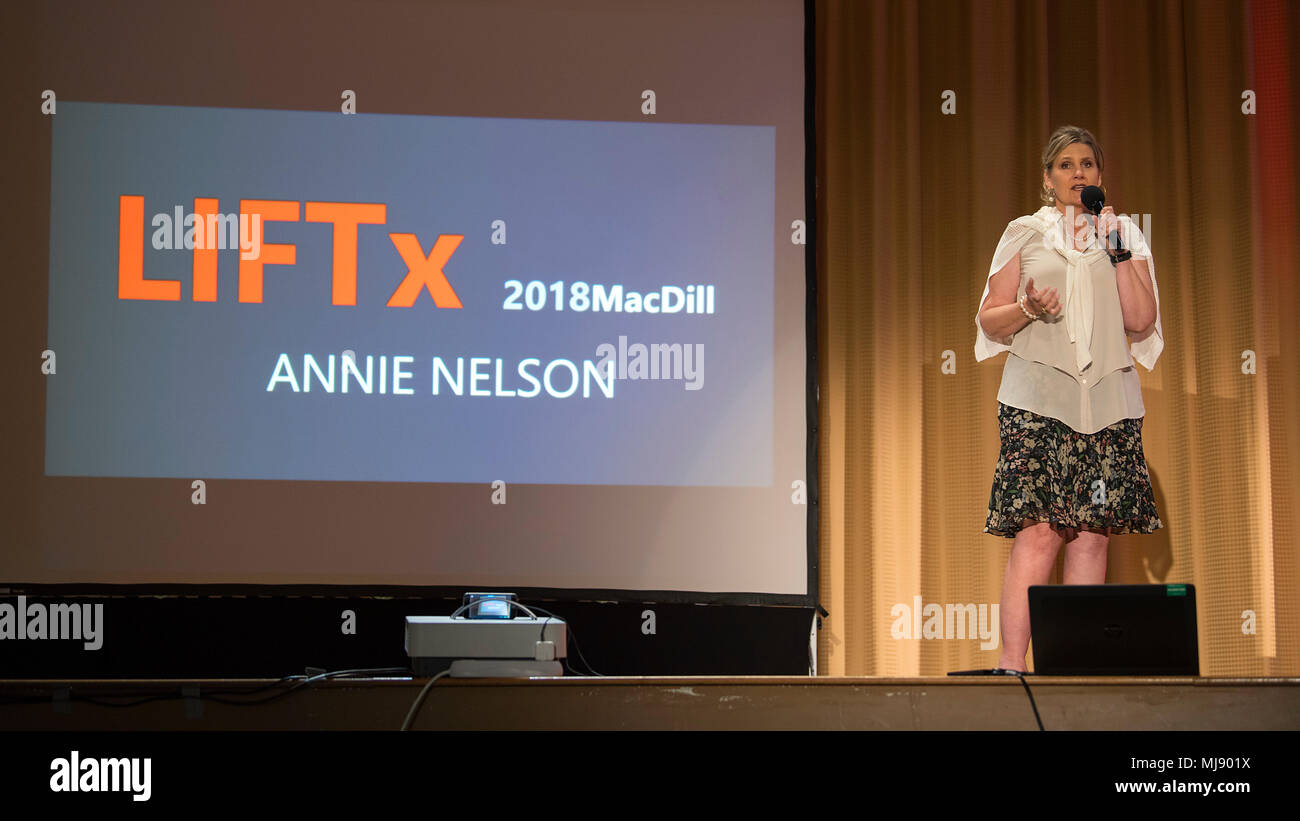 Annie Nelson, a former sports broadcaster, speaks during the Leaders ...