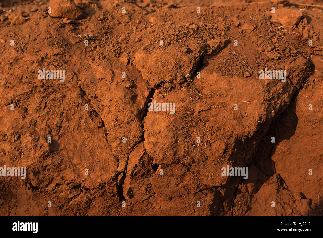 Structure of Cambodia red ground burned by sun. Asia. Similar to Mars ...