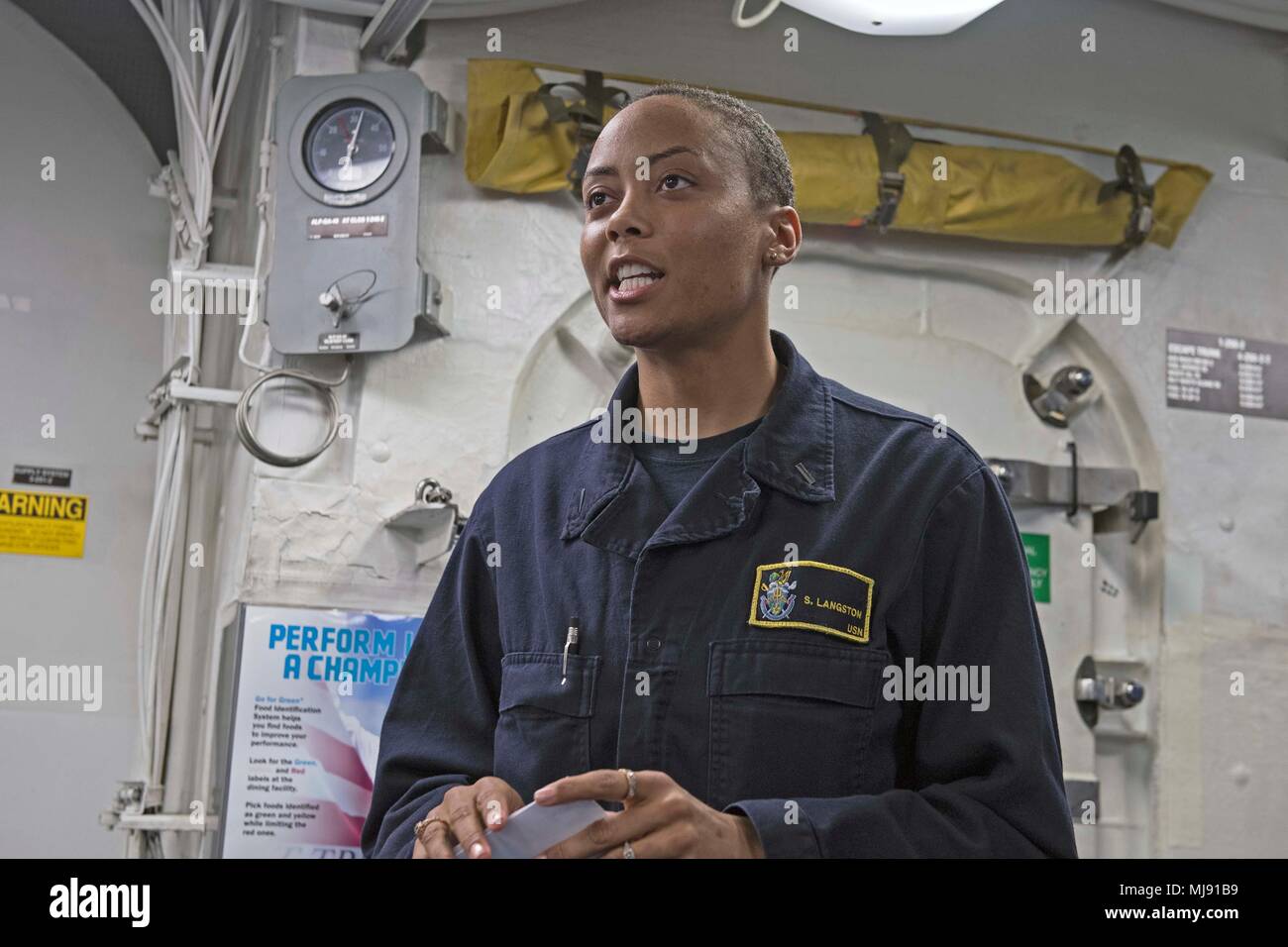 180422-N-NB178-1018 ATLANTIC OCEAN (April 22, 2018) Lt. j.g. Shuntiyea ...
