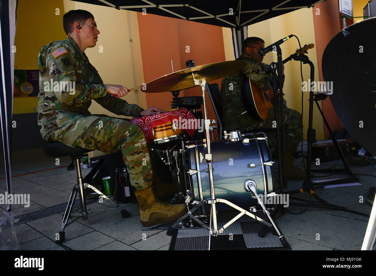 A U.S. Soldier, assigned to the U.S. Army Europe Band and Chorus, plays ...