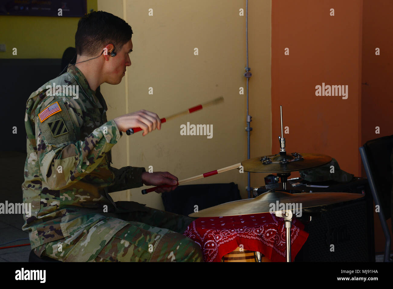 A U.S. Soldier, assigned to the U.S. Army Europe Band and Chorus, plays ...