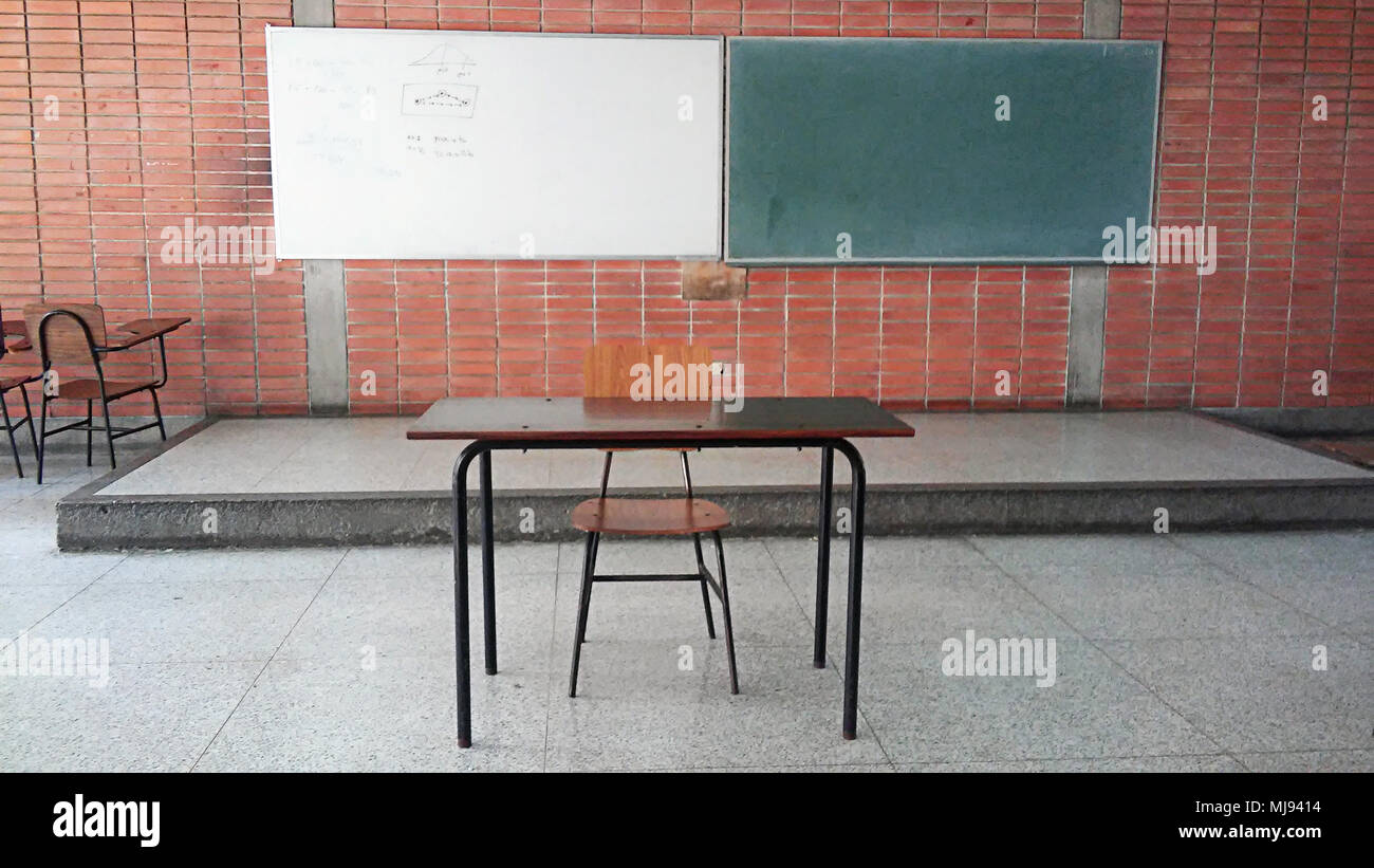 Empty Classroom. Teachers desk, Education Concept Stock Photo - Alamy