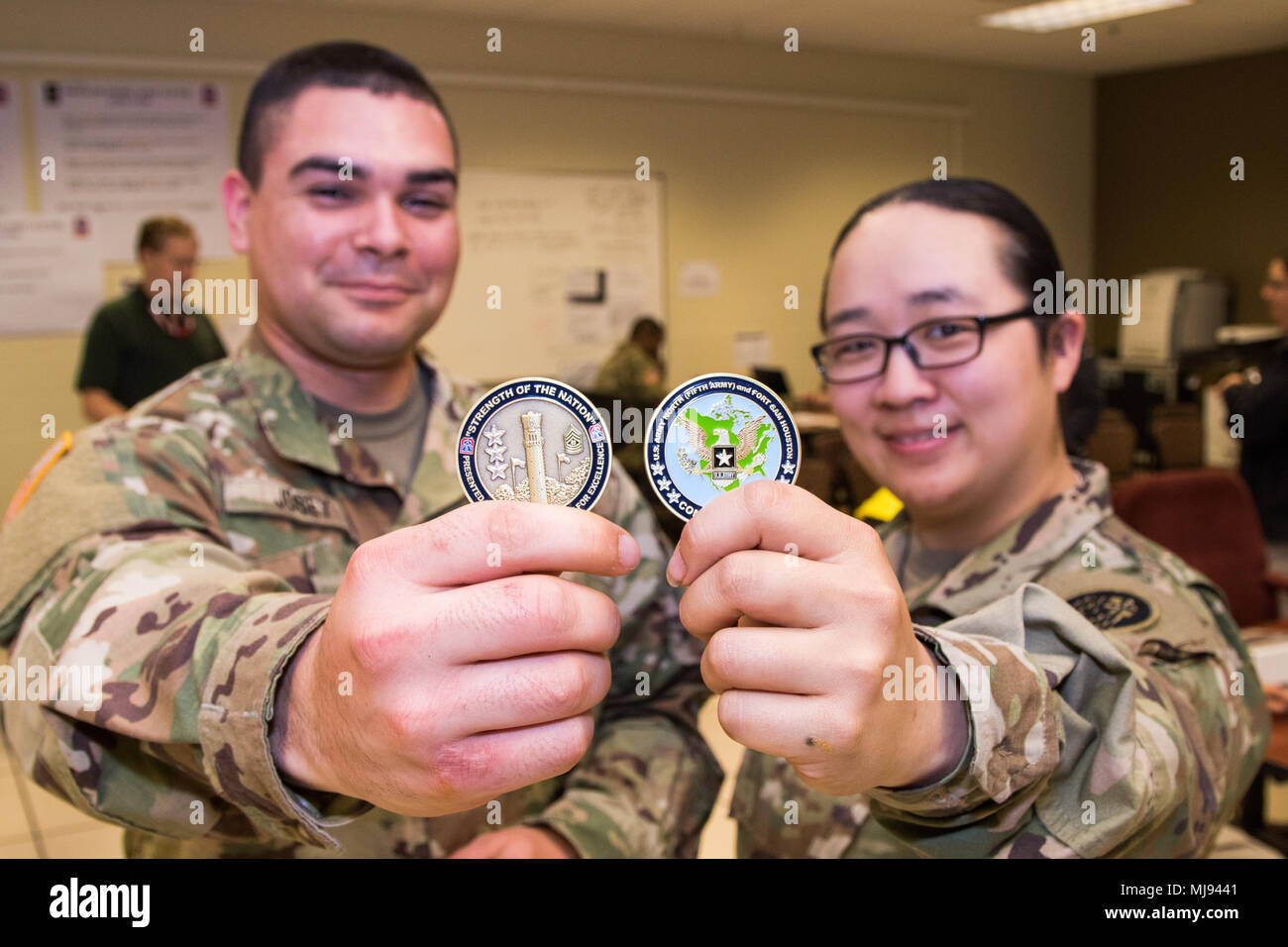 Cpl. Elizabeth Scott (right) and Pfc. Quenton Josey, both members of the 29th Mobile Public ...