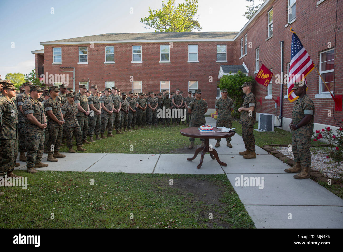 U.S. Marines gather together while Lt. Col. Kenny M. Jones, commanding ...