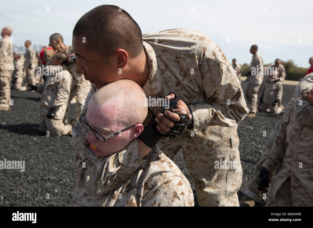 Recruits with Alpha Company, 1st Recruit Training Battalion, apply a ...