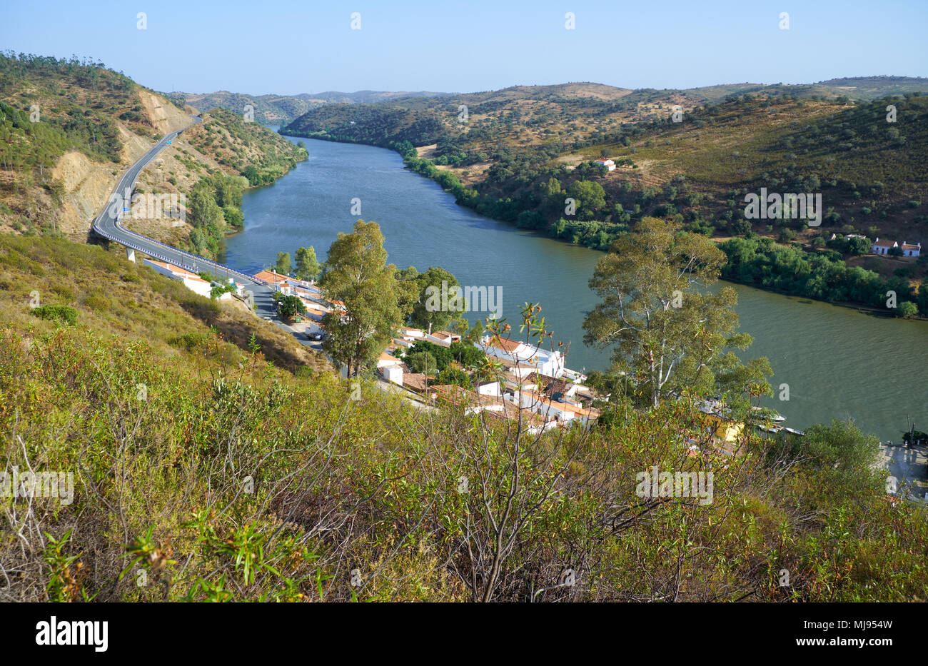 The view of Guadiana river and Lower Guadiana International Bridge over ...