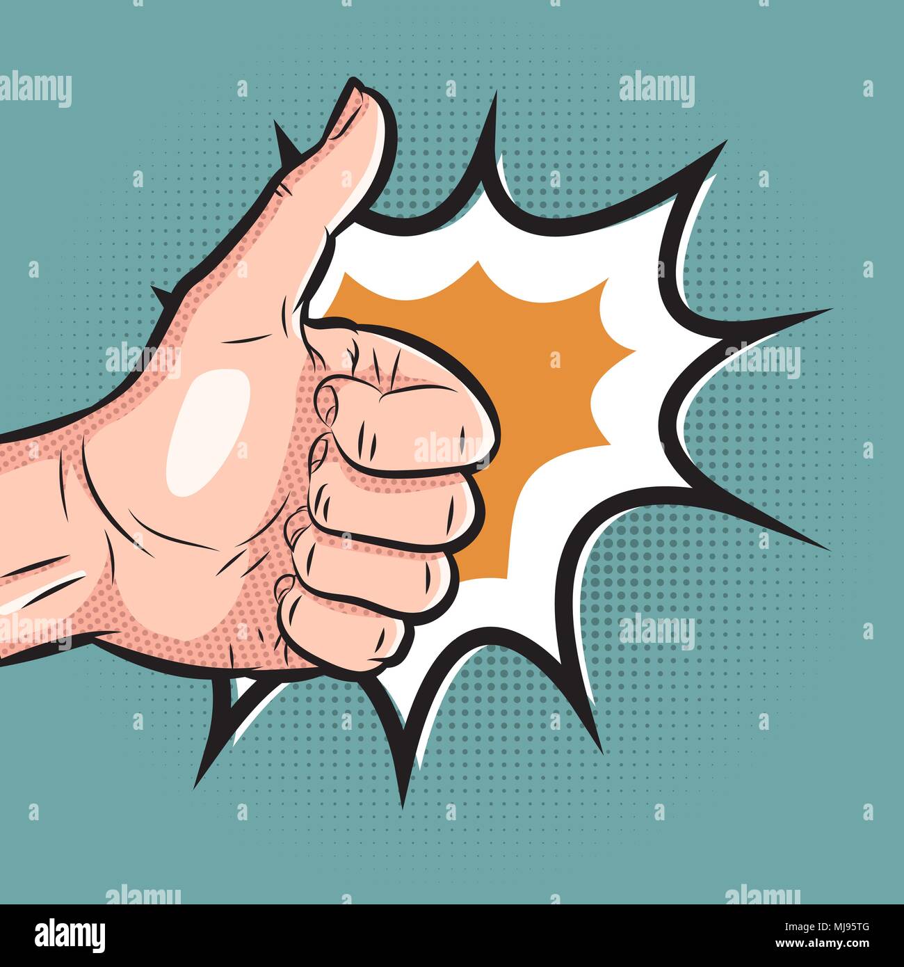 comic hand showing thumb up gesture. pop art like sign on halftone ...
