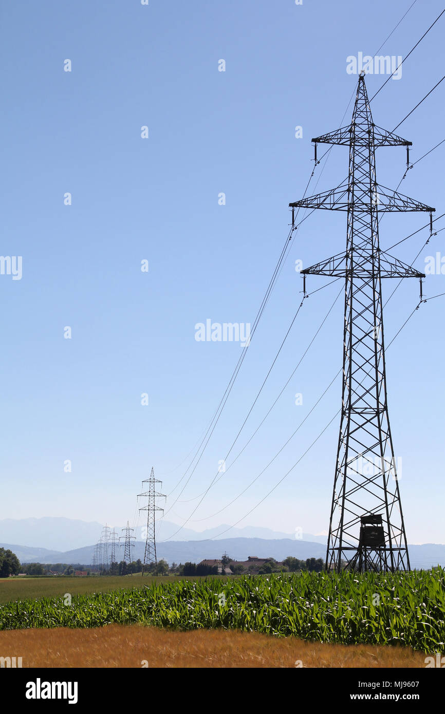 Austria - high tension electricity power lines in Upper Austria region ...