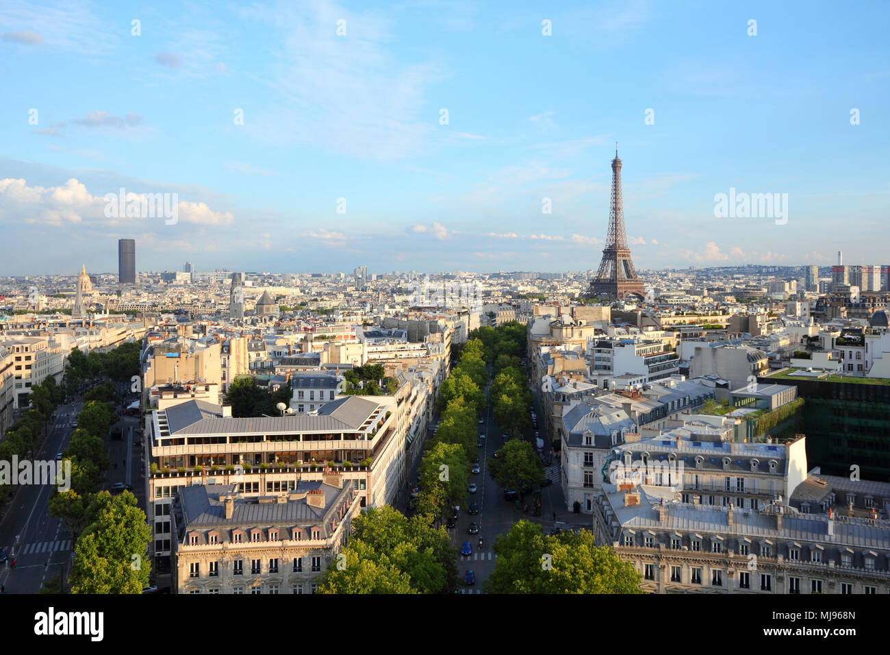 Paris, France - cityscape with Eiffel Tower in the light of sunset ...