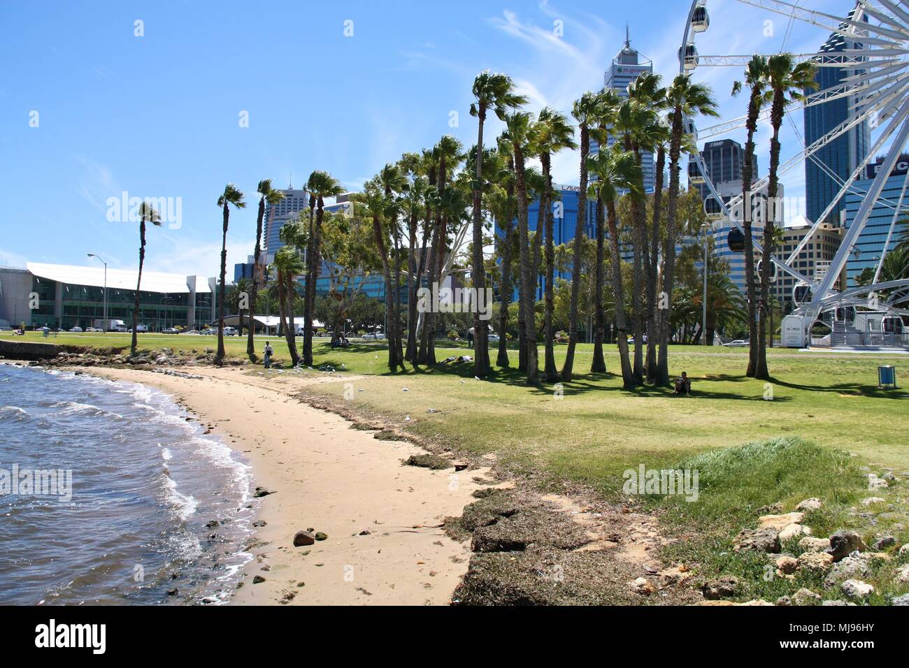 PERTH, AUSTRALIA - FEBRUARY 6, 2008: People visit Swan River waterfront ...