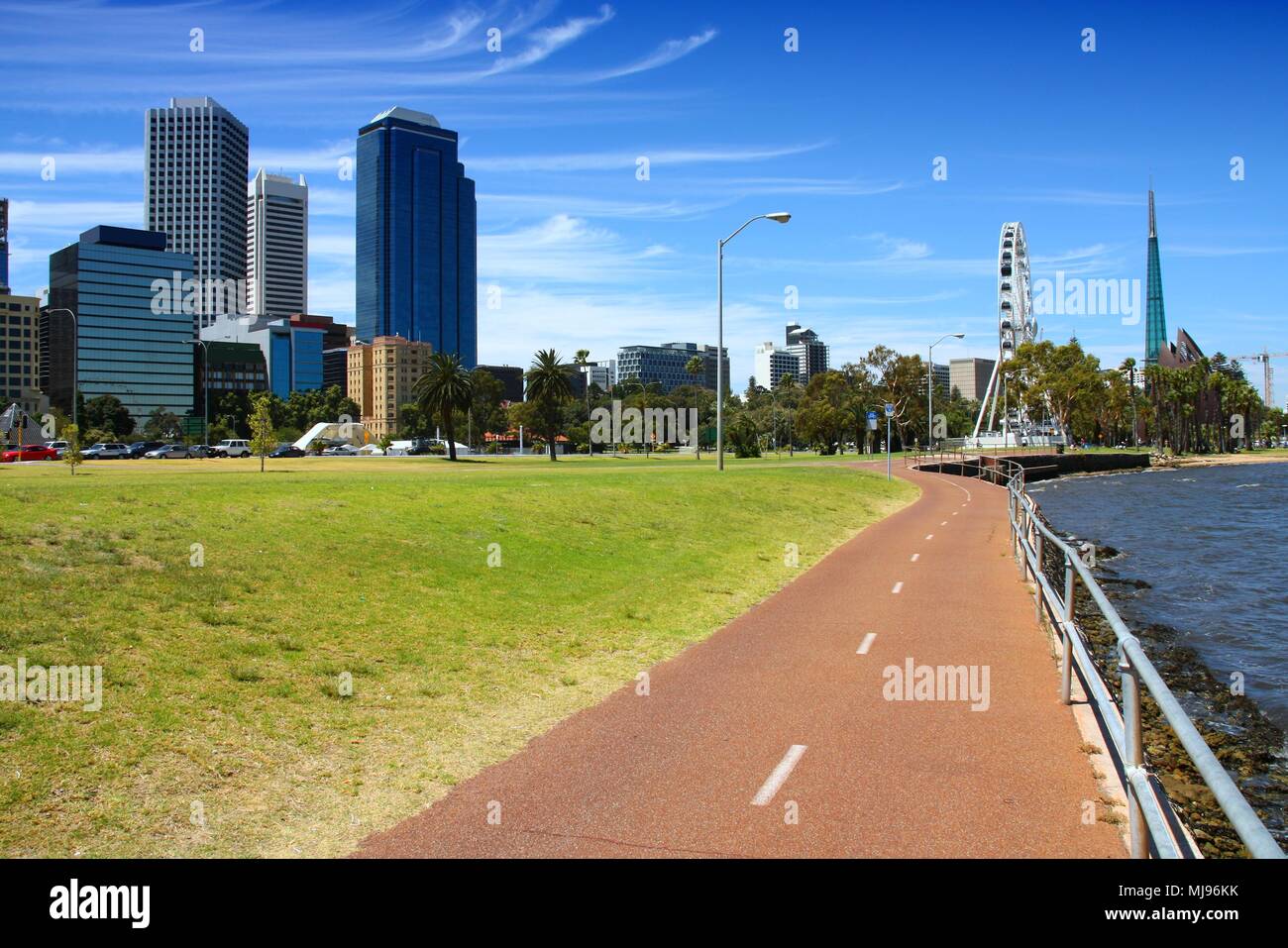 Bicycle path in Perth, Australia. Swan River bank Stock Photo - Alamy